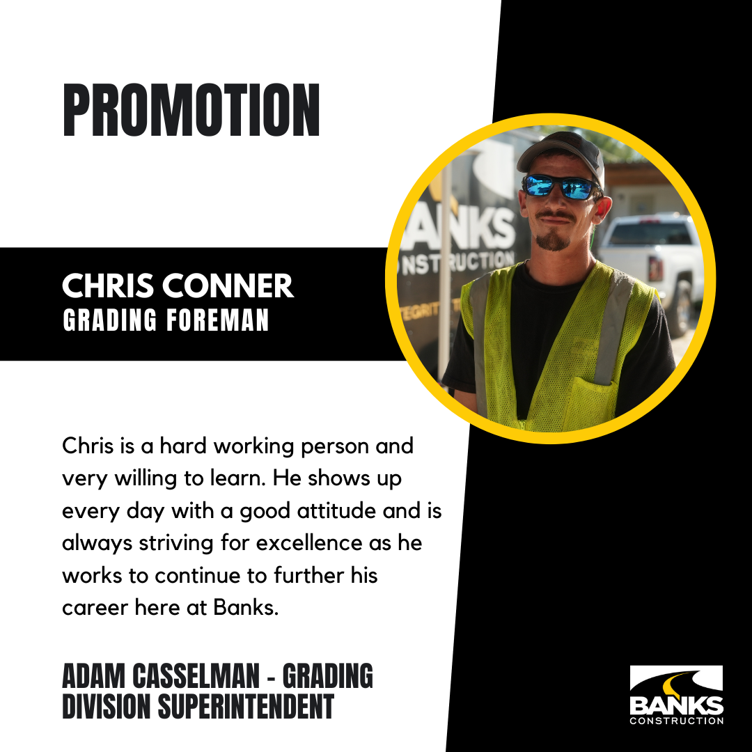 Congratulations Chris Conner! - Banks Construction Company, Asphalt Paving, South Carolina